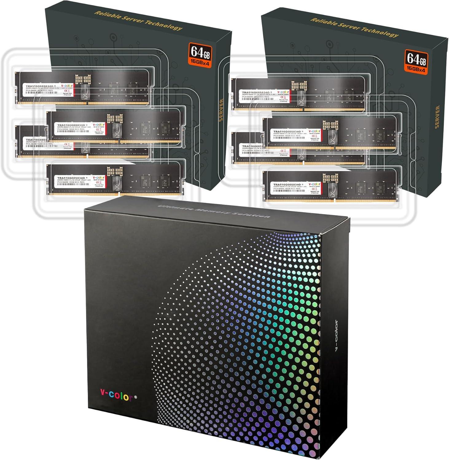 V-Color DDR5 128GB (16GBx8) 6800MHz CL34 2Gx8 1Rx8 OC R-DIMM ...