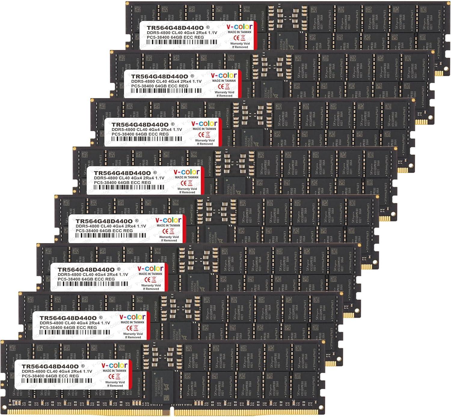 V-Color DDR5 256GB (64GBx4) 4800MHz CL40 4Gx4 2Rx4 ECC R-DIMM (ECC ...